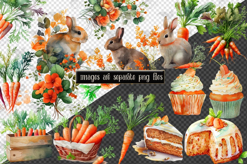 Watercolor Carrot Clipart – Bunny Rabbits & Cake Graphics (digital ...