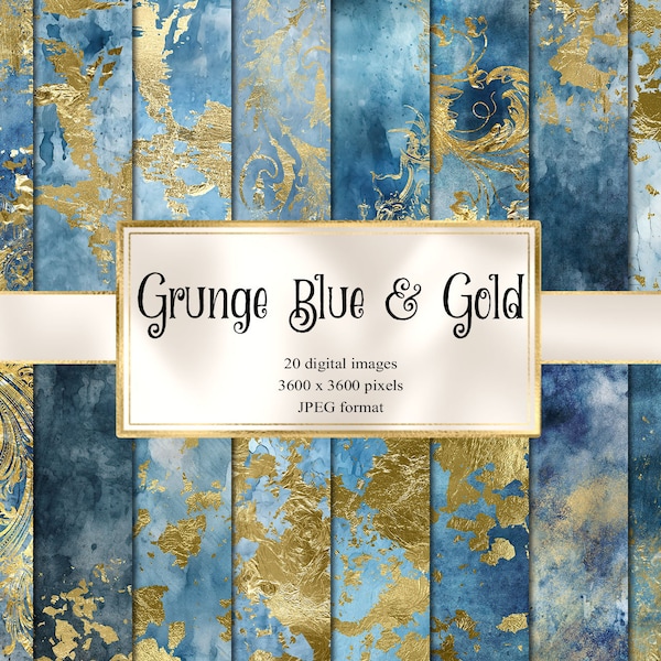 Blue and Gold Digital Paper - Etsy
