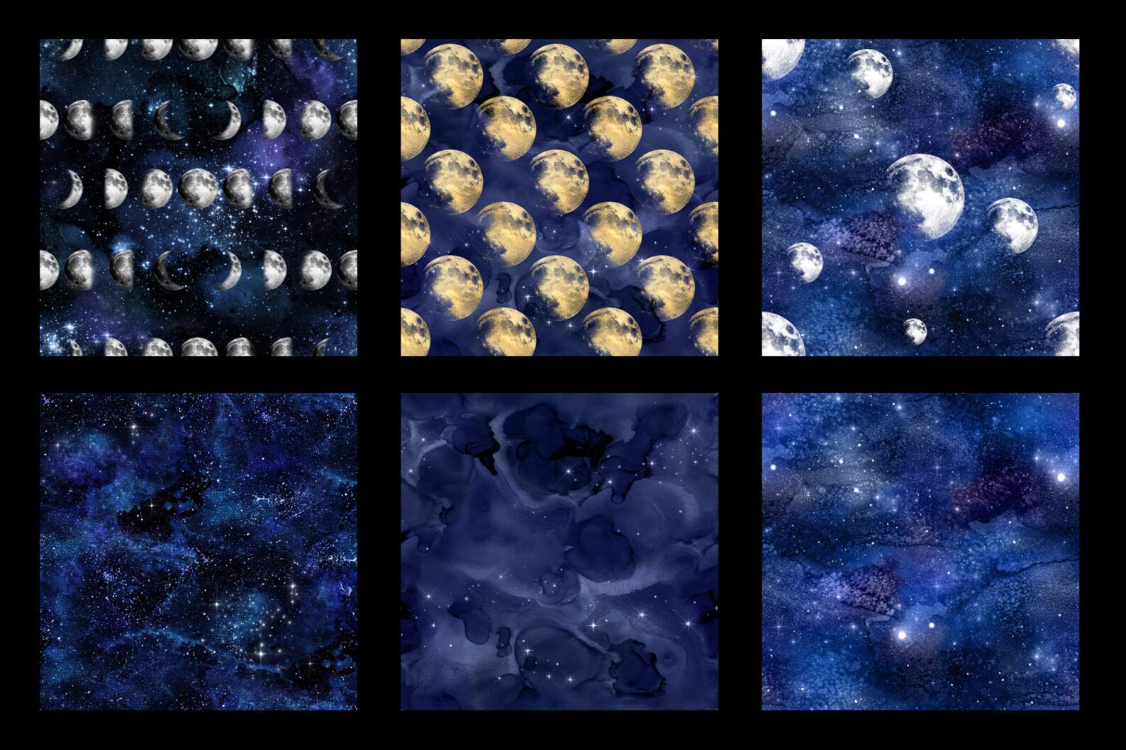 Galaxy Moon Digital Paper Seamless Watercolor Textures With - Etsy