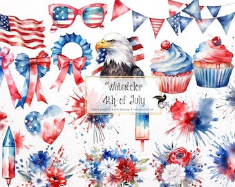 Watercolor Fourth of July Clipart Bundle 140 DIGITAL PNG Graphics for ...