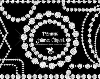 White Diamond Frame Clipart, White Diamond Borders Overlay, Glitter ...