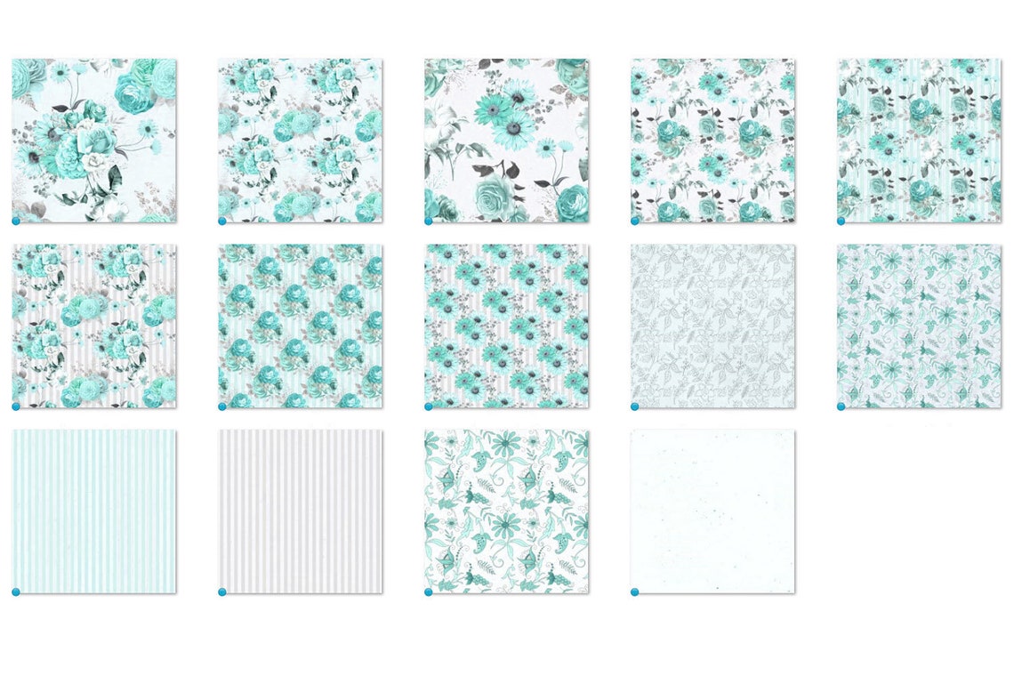 Turquoise Floral Digital Paper Seamless Backgrounds With Aqua - Etsy