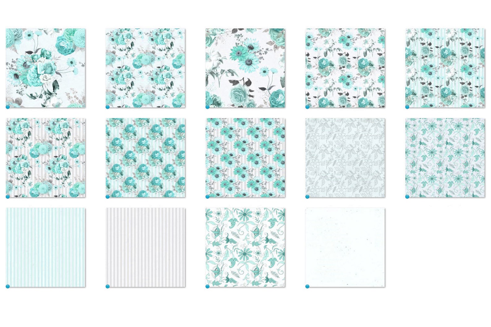 Turquoise Floral Digital Paper Seamless Backgrounds With Aqua - Etsy