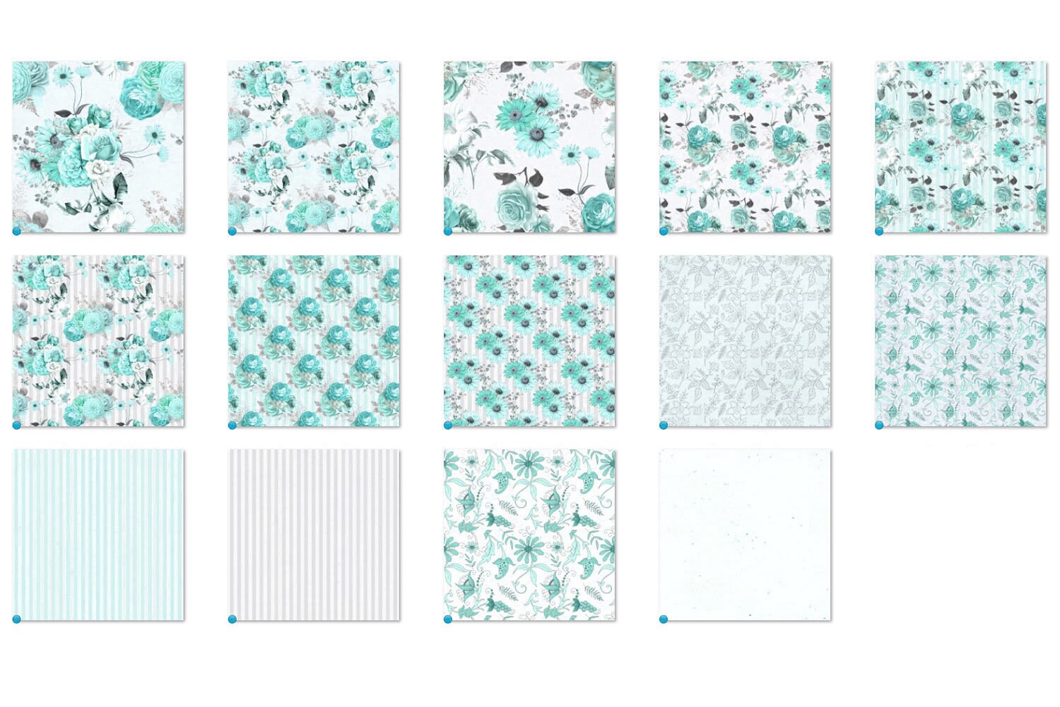 Turquoise Floral Digital Paper Seamless Backgrounds With Aqua - Etsy