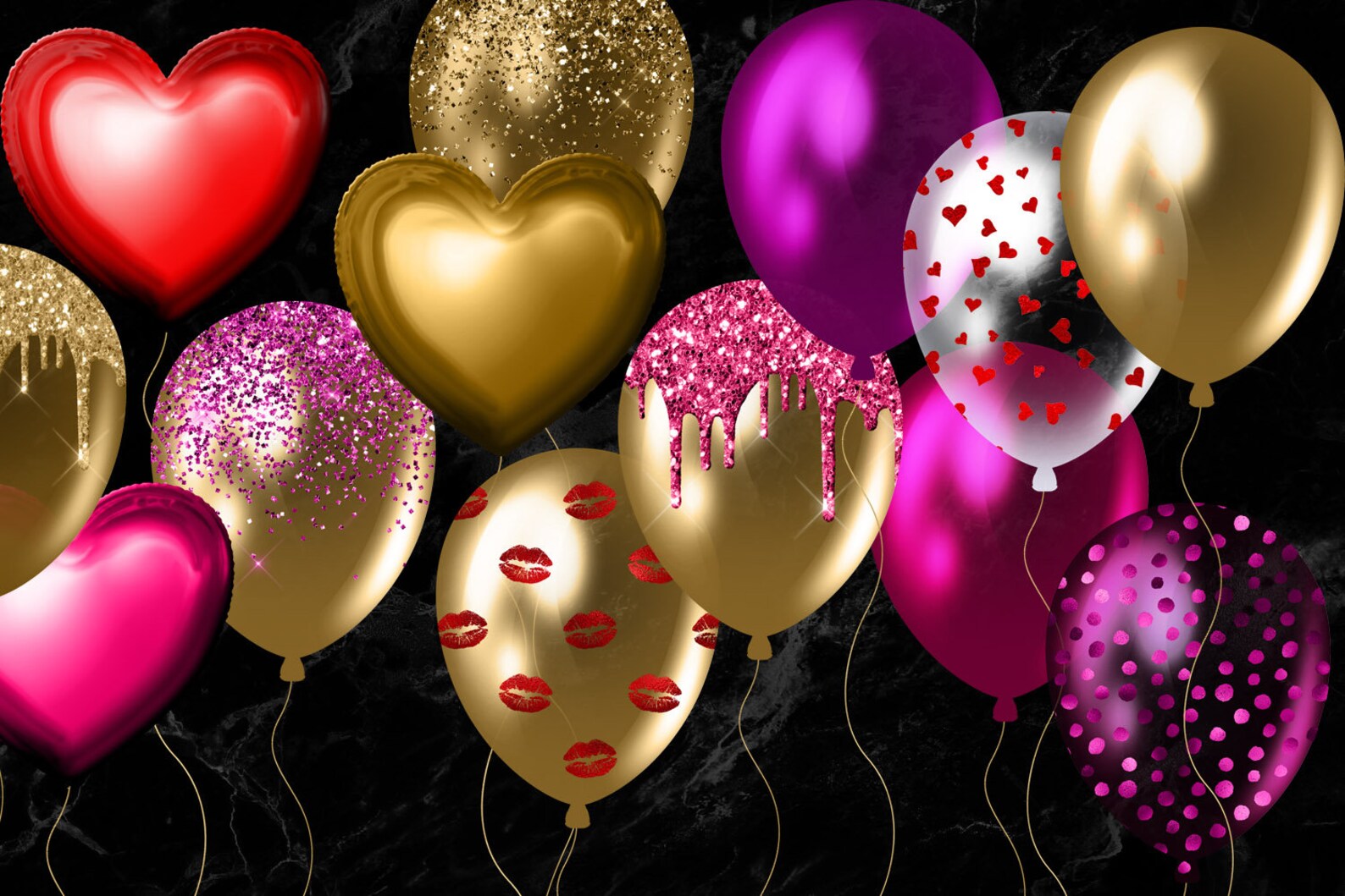 Valentine's Day Balloons Clipart Glitter Balloon Png - Etsy