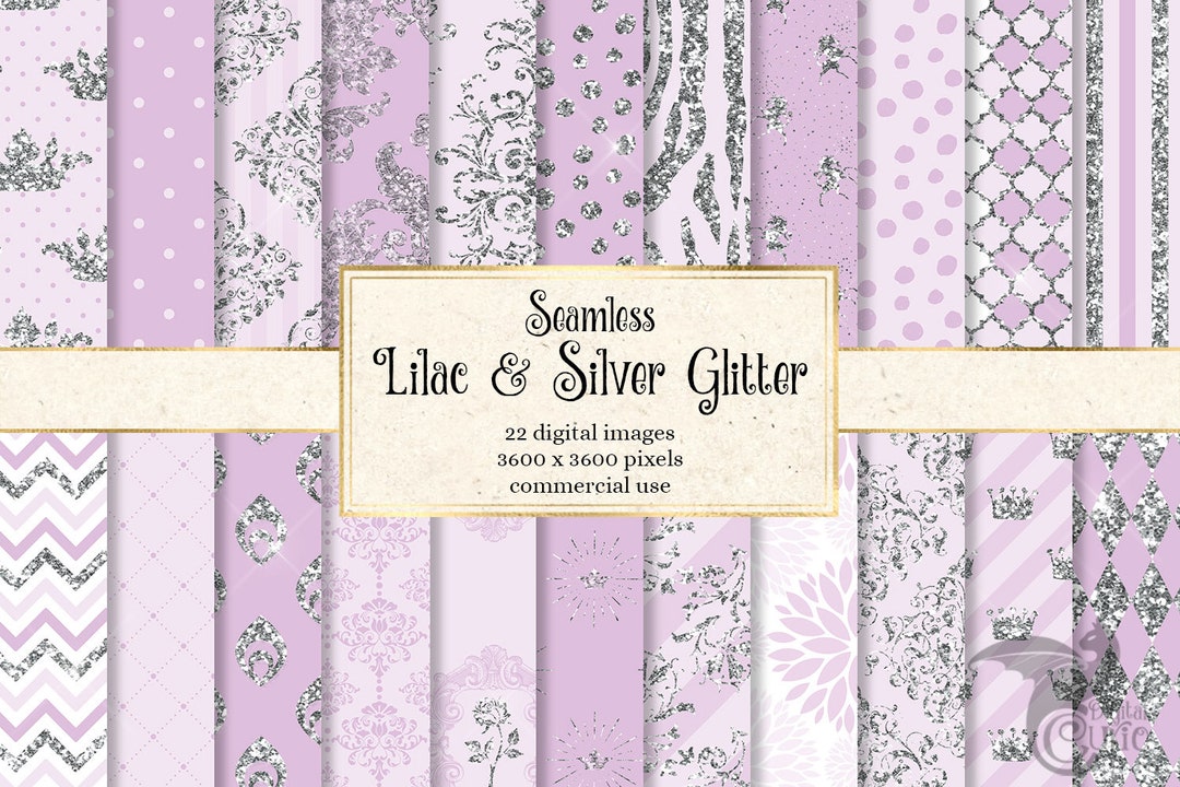 Lilac and Silver Glitter Digital Paper, Seamless Pastel Purple Baby ...