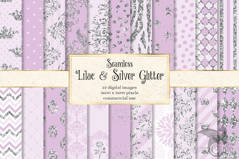 Lilac and Silver Glitter Digital Paper Seamless Pastel Purple - Etsy