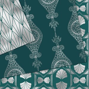 Teal and Silver Art Deco Digital Paper, Seamless Deco Patterns in ...