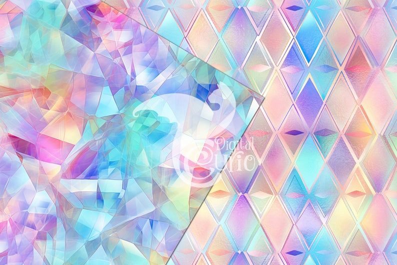 Iridescent Glass Digital Paper: Seamless Rainbow Textures (digital ...
