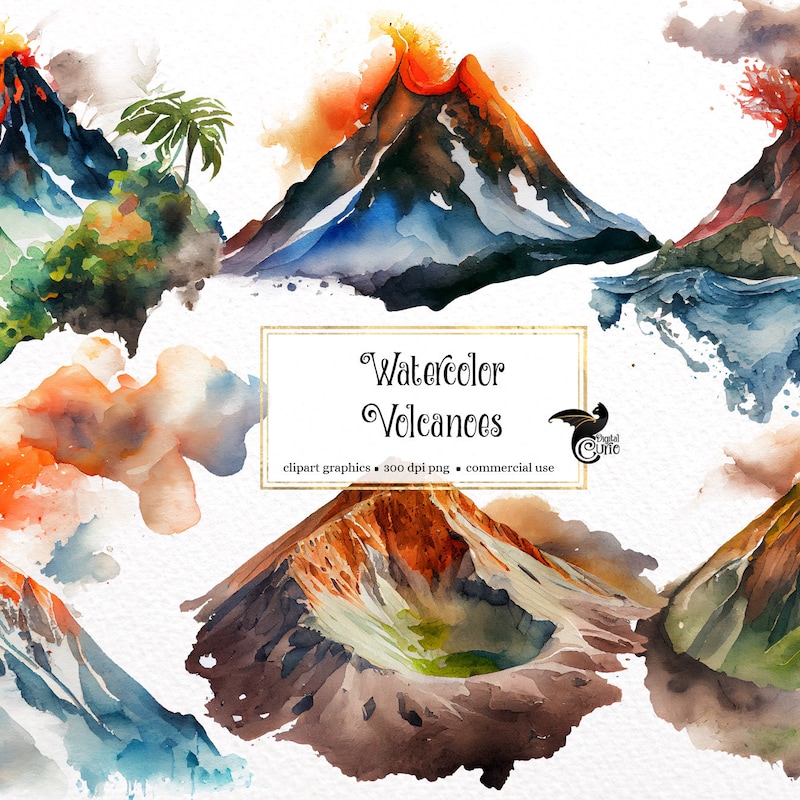 Volcano Watercolor - Etsy