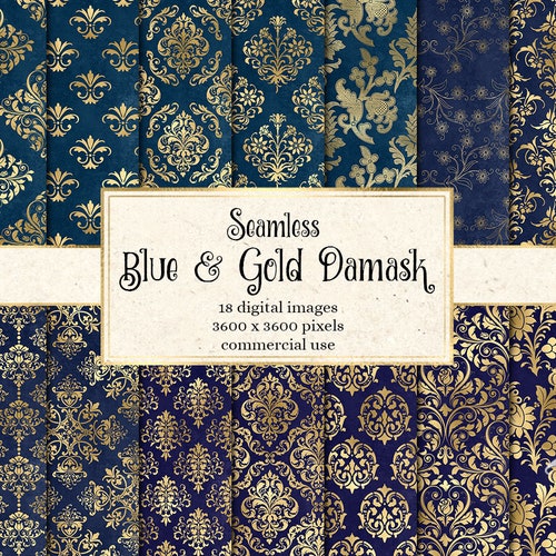 Victorian Blue and Gold Digital Paper Ornate Seamless - Etsy