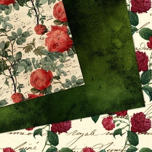 Vintage Red Roses Digital Paper, Seamless Rose Patterns Printable ...