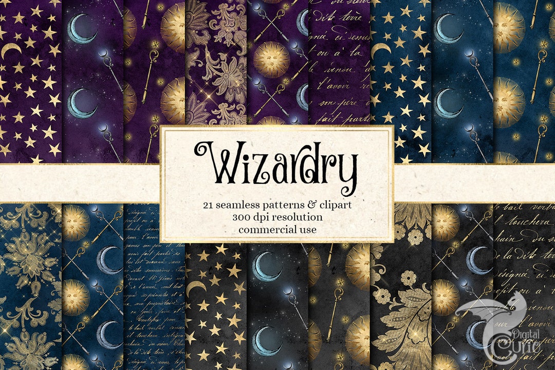 Wizardry Digital Paper, Seamless Fantasy Backgrounds, Wizard Clipart ...