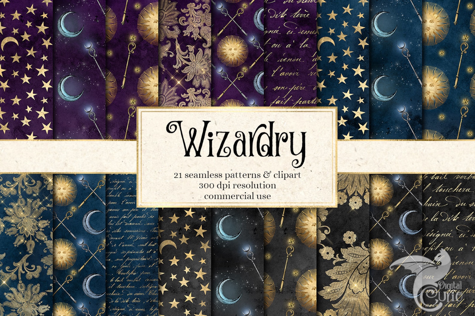 Wizardry Digital Paper, Seamless Fantasy Backgrounds, Wizard Clipart ...