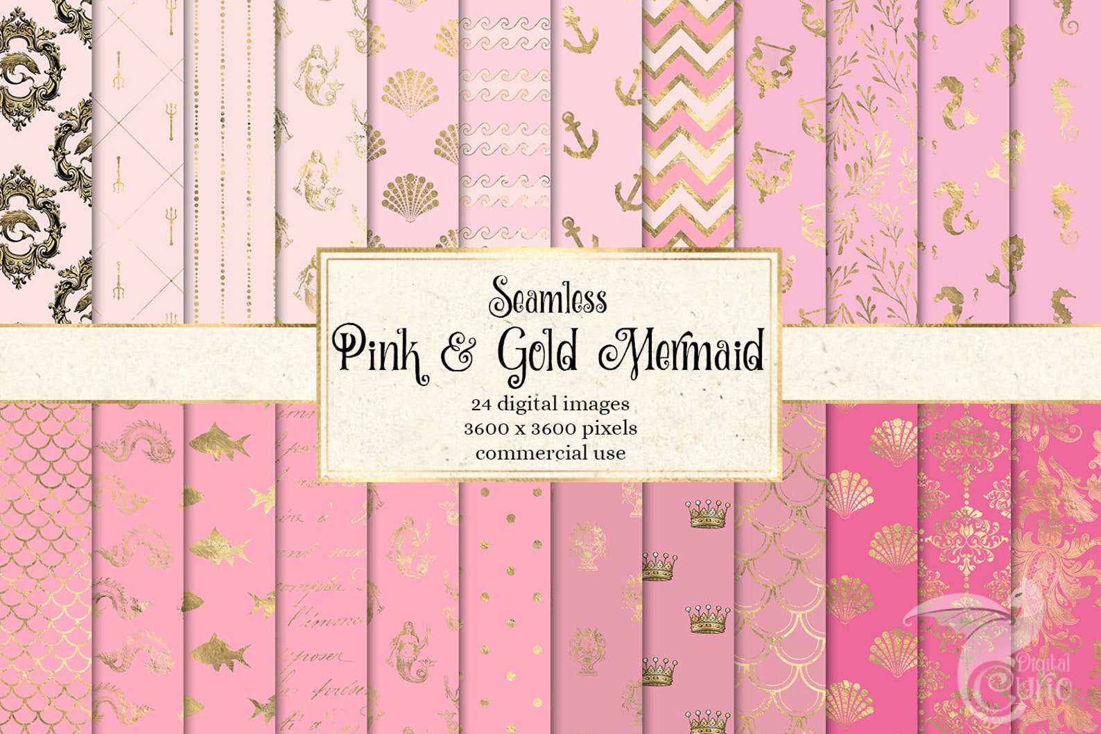 Pink and Gold Mermaid Digital Paper Seamless Gold Mermaid - Etsy