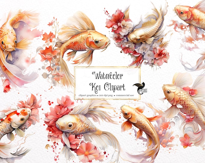 Koi Fish Clipart - Watercolor Japanese Carp Art, Tropical Fish Jpgs ...
