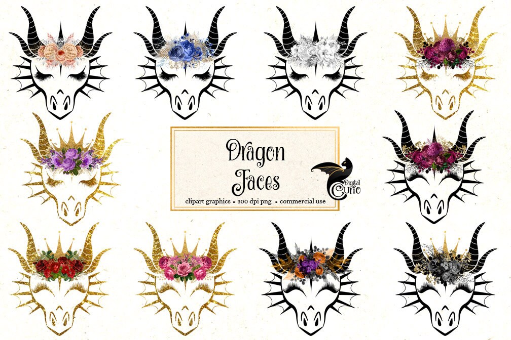 Dragon Faces Clipart Dragon Clip Art Dragon Eyes Halloween - Etsy