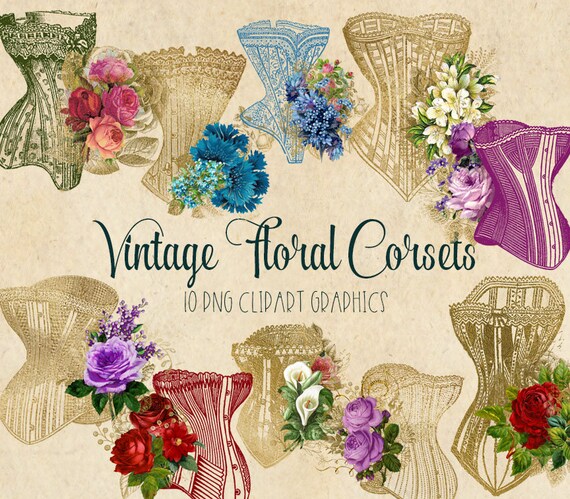 Items similar to Vintage Floral Corsets Clipart, vintage antique ...