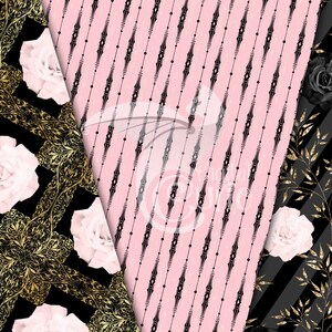 Blush Roses Digital Paper - Seamless Blush Pink and Black Art Deco ...