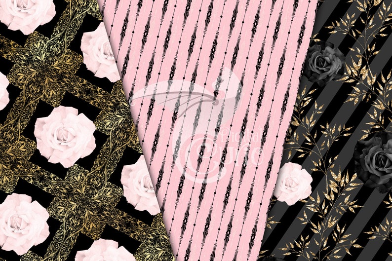 Blush Roses Digital Paper Seamless Blush Pink and Black Art - Etsy