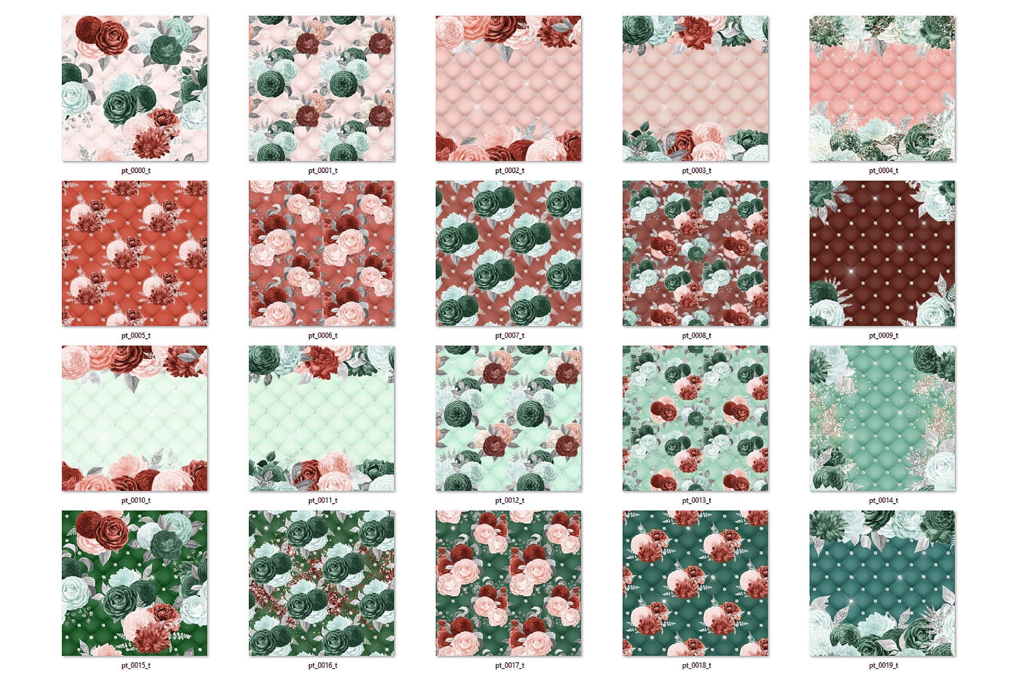 Coral and Teal Floral Digital Paper Seamless Tufted Diamond - Etsy