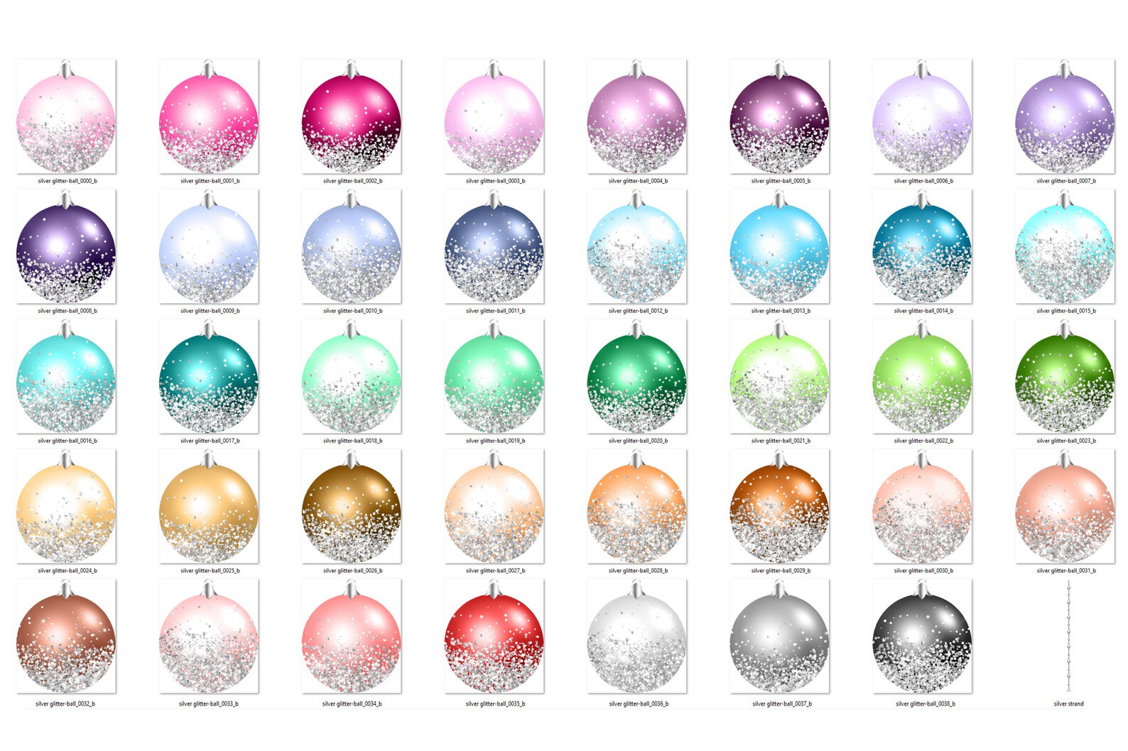 Silver Glitter Christmas Ball Ornaments Clipart Digital - Etsy