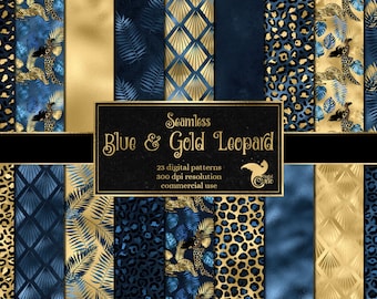 Blue and Gold Digital Paper | Etsy