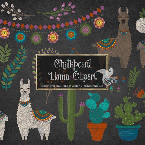 Chalkboard Llama Clipart Cute Llama and Alpaca Chalk Clipart - Etsy