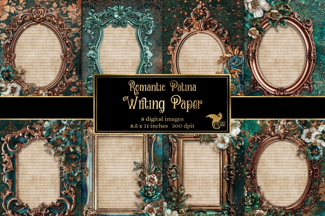 Romantic Patina Writing Journal Paper, Notebook Digital Paper Fantasy ...