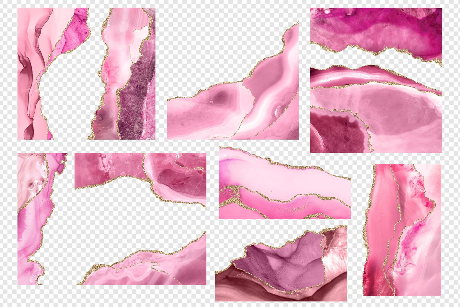 Pink Gold Agate Borders, Watercolor PNG Overlays (digital Download) - Etsy