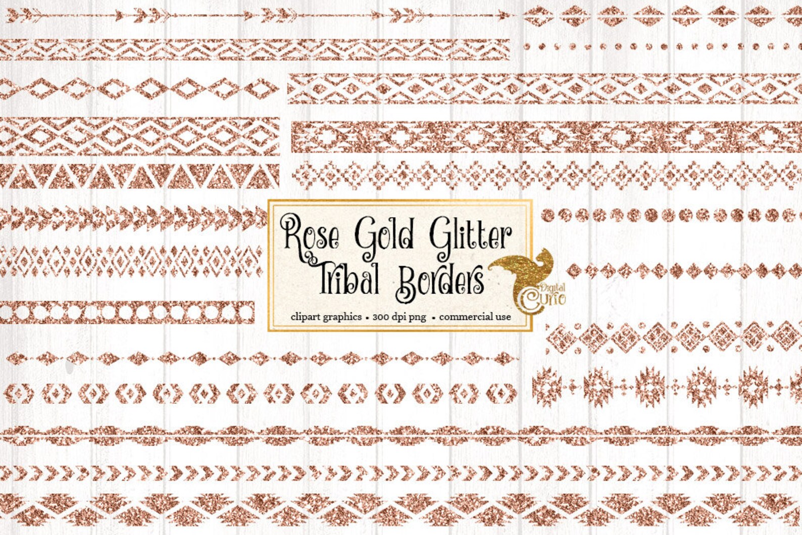 Rose Gold Glitter Tribal Borders Clipart Border Clip Art | Etsy