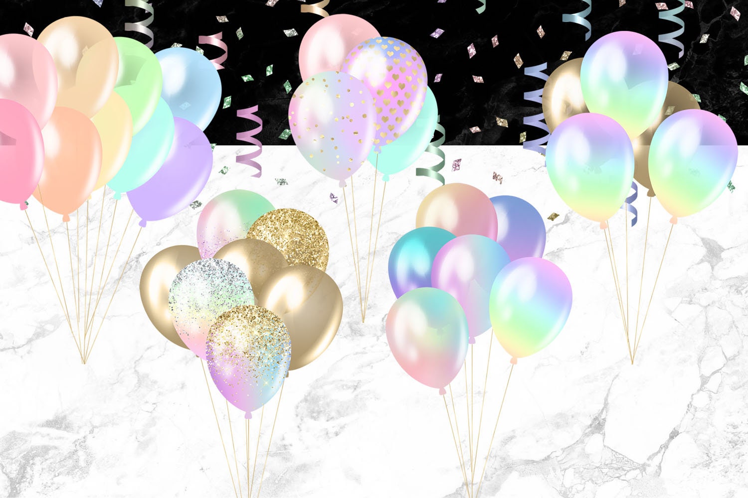 Pastel Rainbow Balloons Clipart Pastel Party Clip Art | Etsy