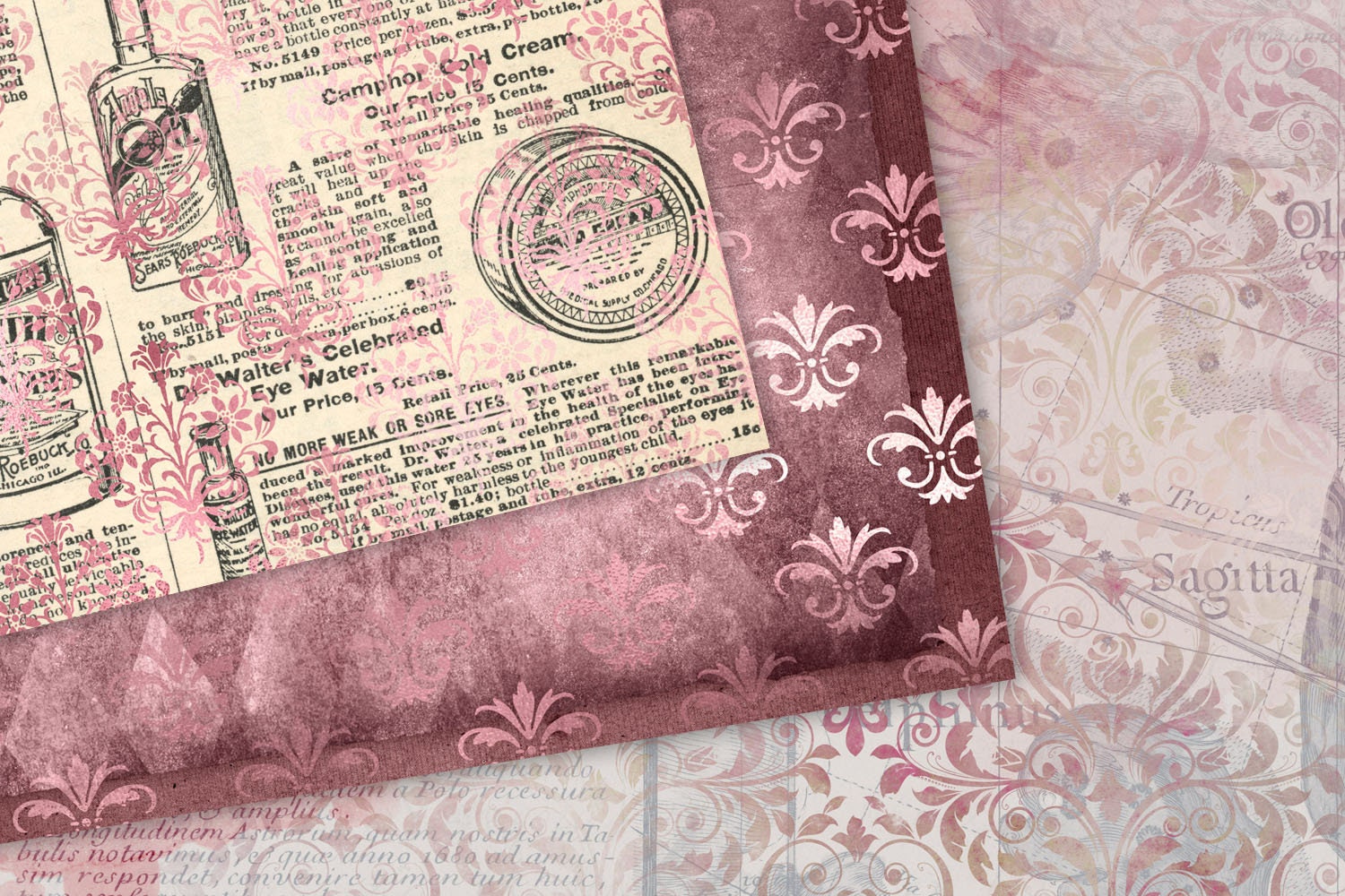 Pink Ephemera Digital Paper Instant Download Vintage - Etsy