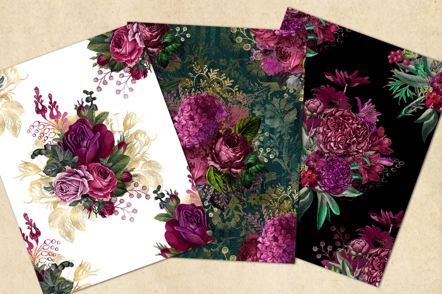 Marsala Floral Printable Digital Paper Instant Download - Etsy
