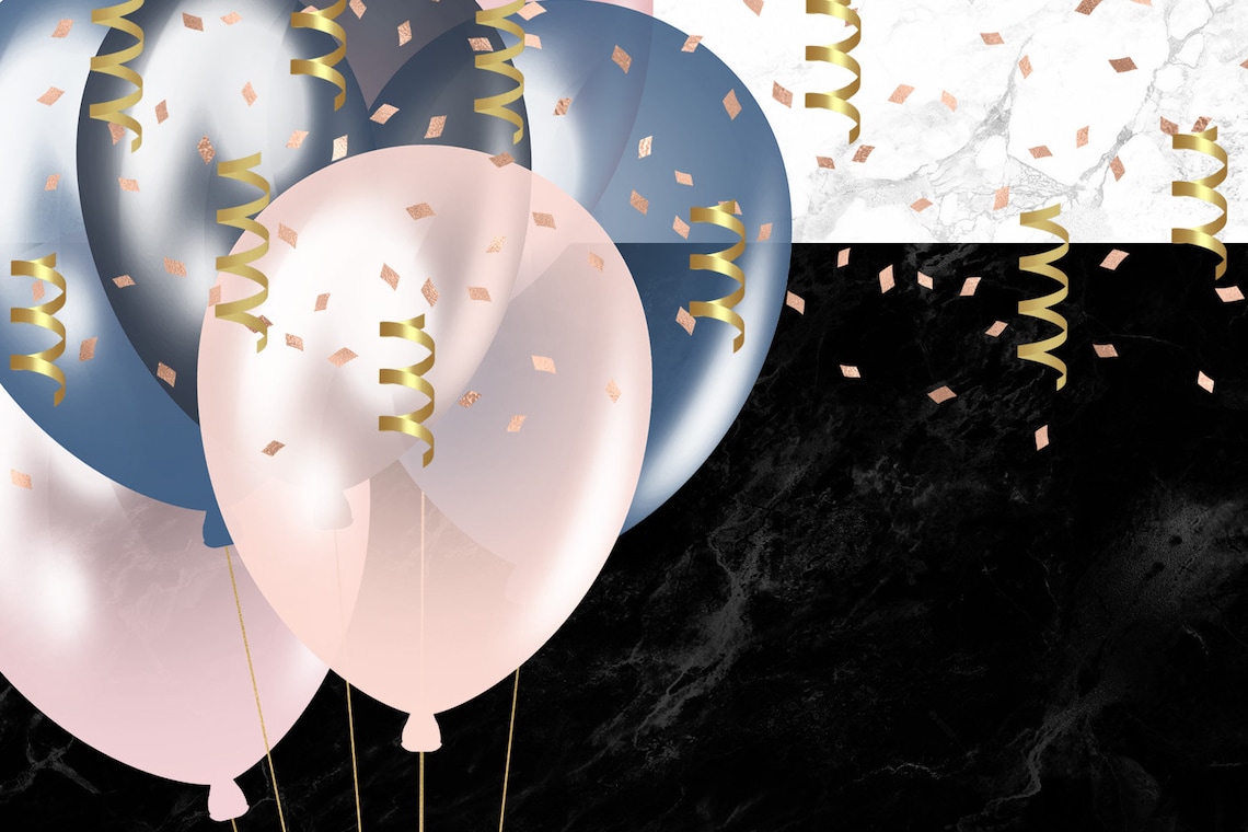 Blush and Navy Balloons Clipart Glitter and Foil Confetti - Etsy