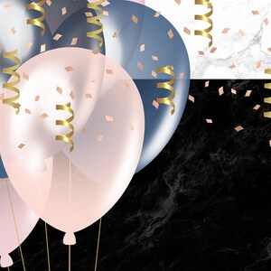 Blush and Navy Balloons Clipart, Glitter and Foil Confetti Party ...