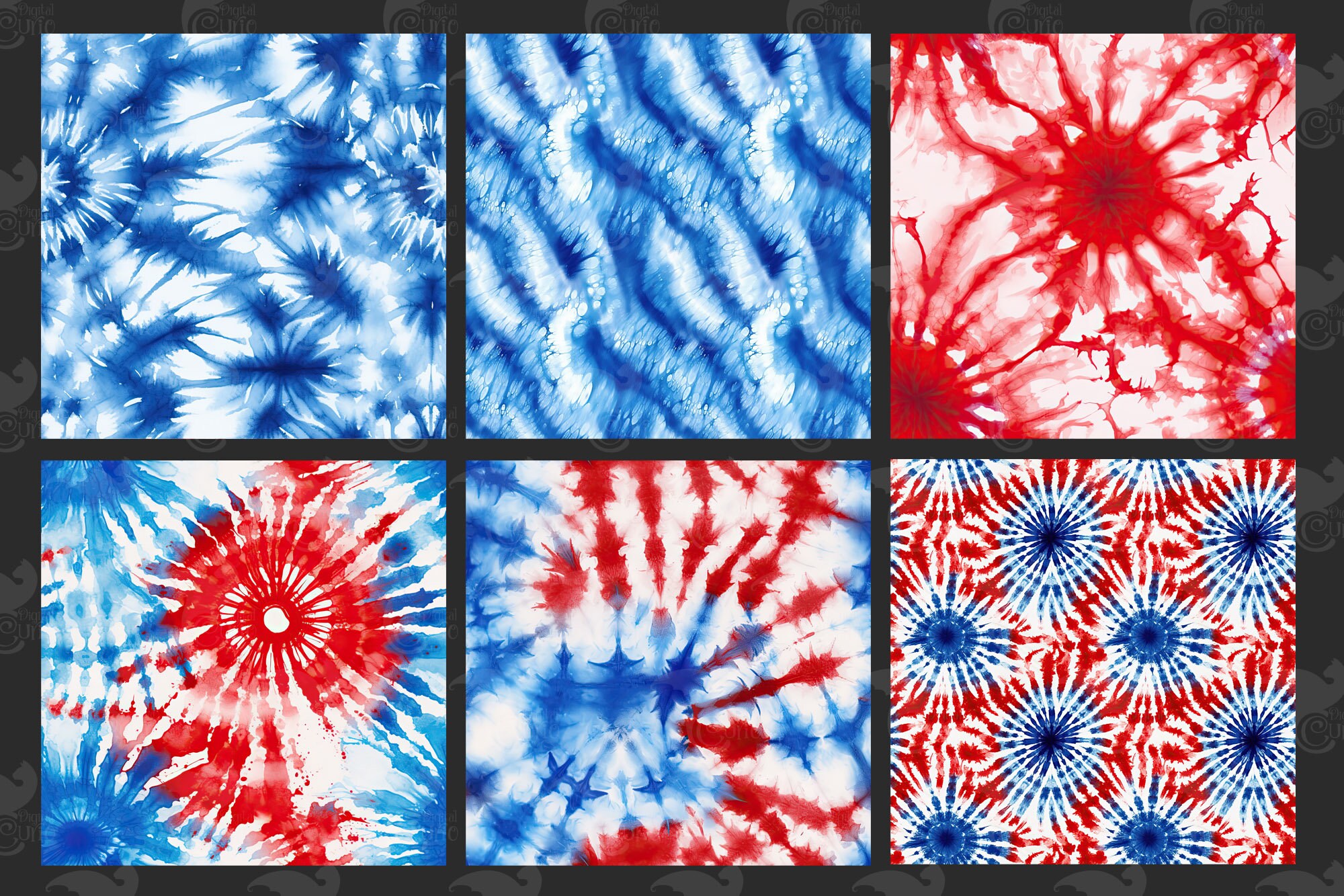 Red White and Blue Tie Dye Digital Paper, Seamless Textures (digital ...