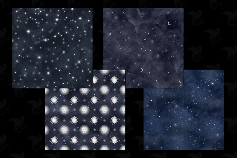 Silver Starry Night Digital Paper, Celestial Scrapbook (digital ...