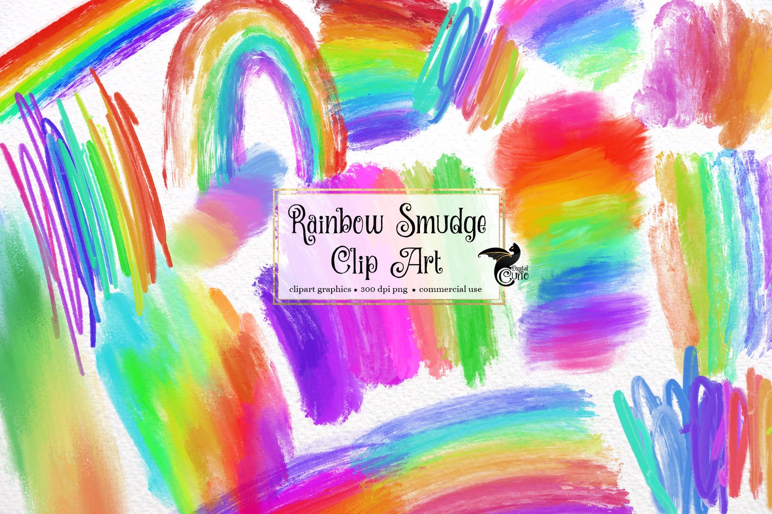 Rainbow Smudge Clip Art Colorful Rainbow Paint Elements in - Etsy