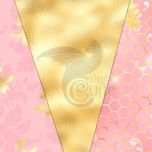 Princess Bee Digital Paper, Blush Pink and Gold Honey Bee Seamless ...