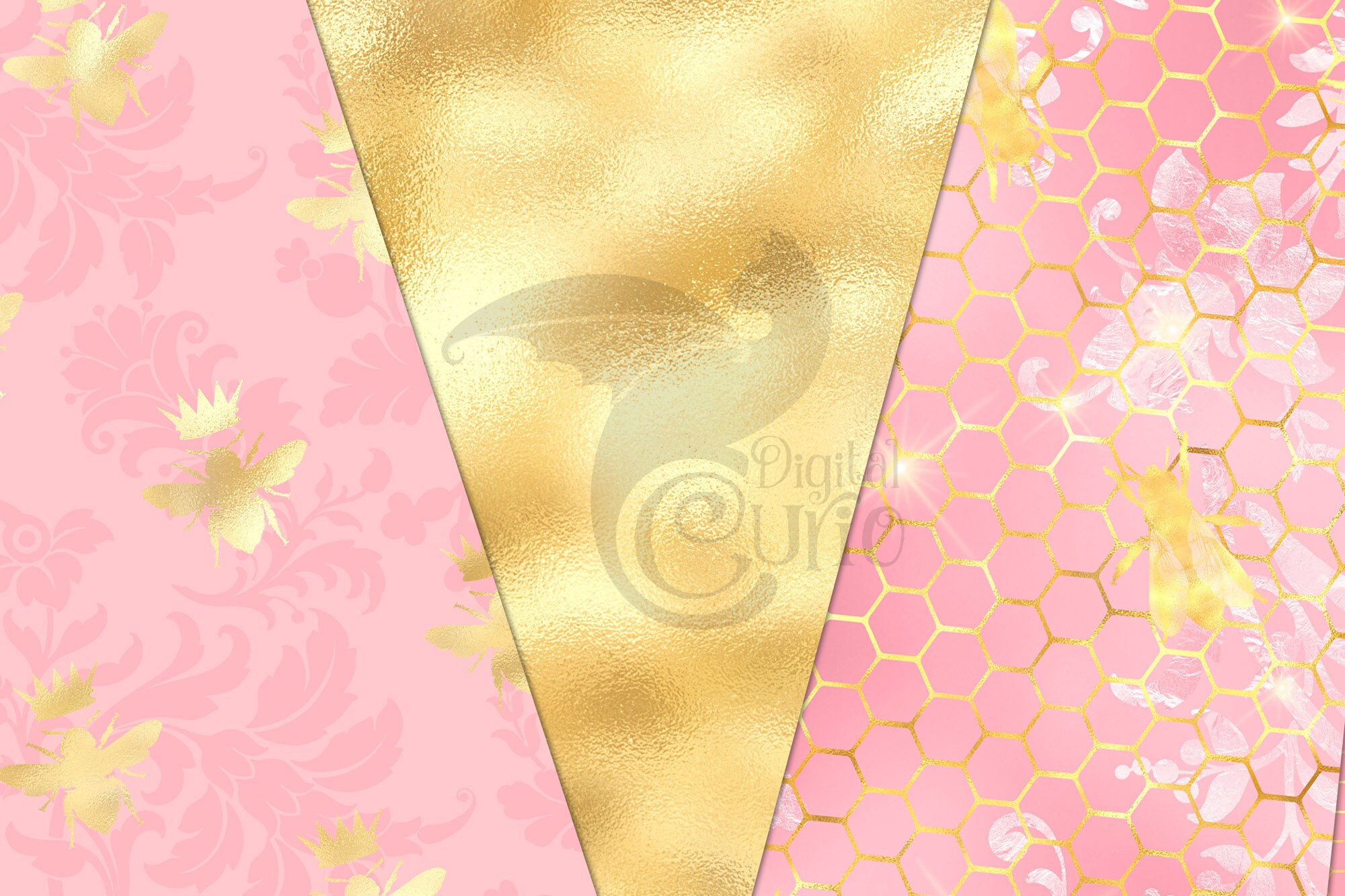 Princess Bee Digital Paper Blush Pink and Gold Honey Bee | Etsy