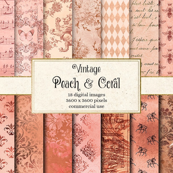 Coral Digital Paper - Etsy