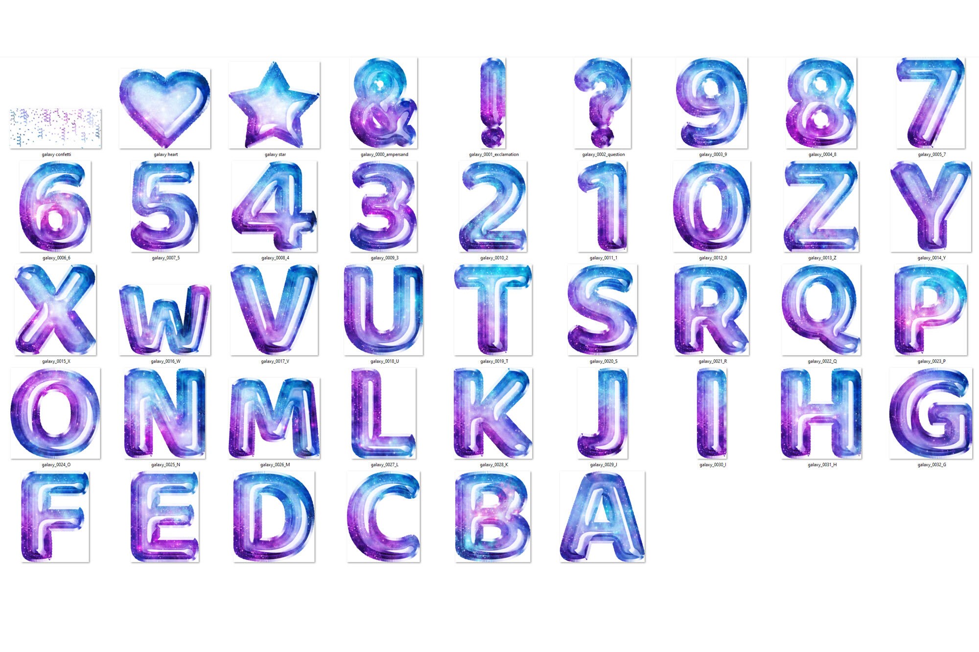 Galaxy Foil Balloon Alphabet Clip Art Iridescent Digital - Etsy