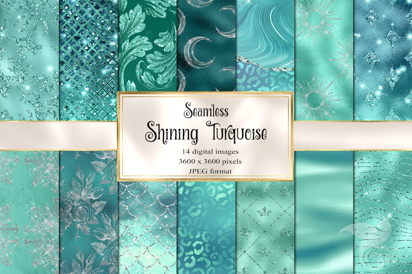 Shining Turquoise Digital Paper Seamless Textures With - Etsy