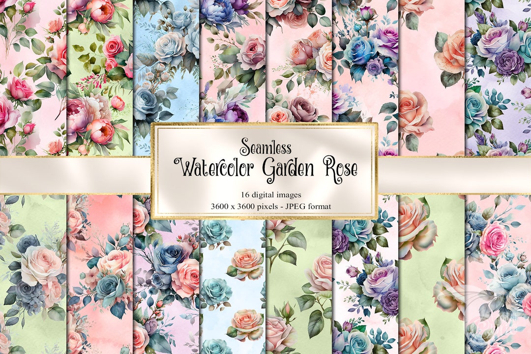 Watercolor Garden Rose Digital Paper, Seamless Printable Textures ...