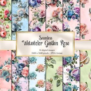 Watercolor Garden Rose Digital Paper, Seamless Printable Textures ...