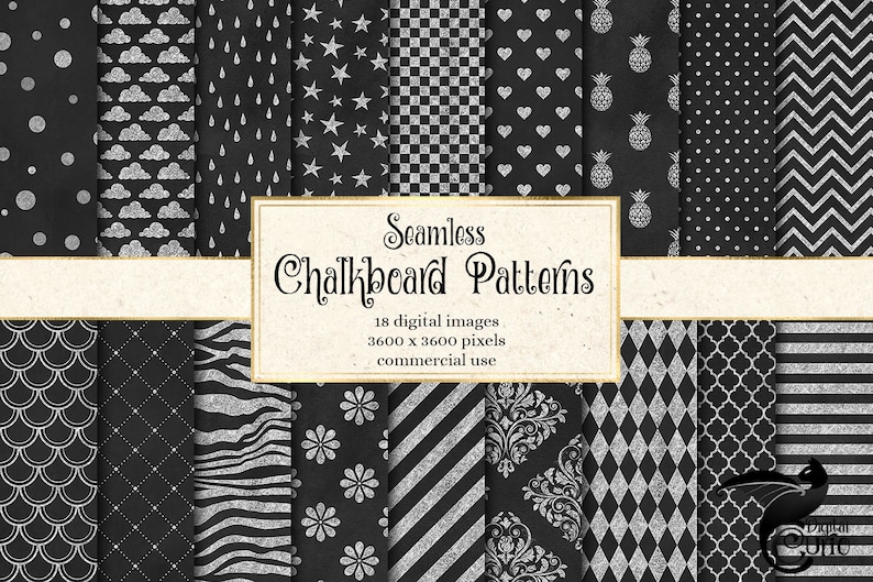 Chalkboard Patterns Digital Paper - Seamless Blackboard Patterns for ...
