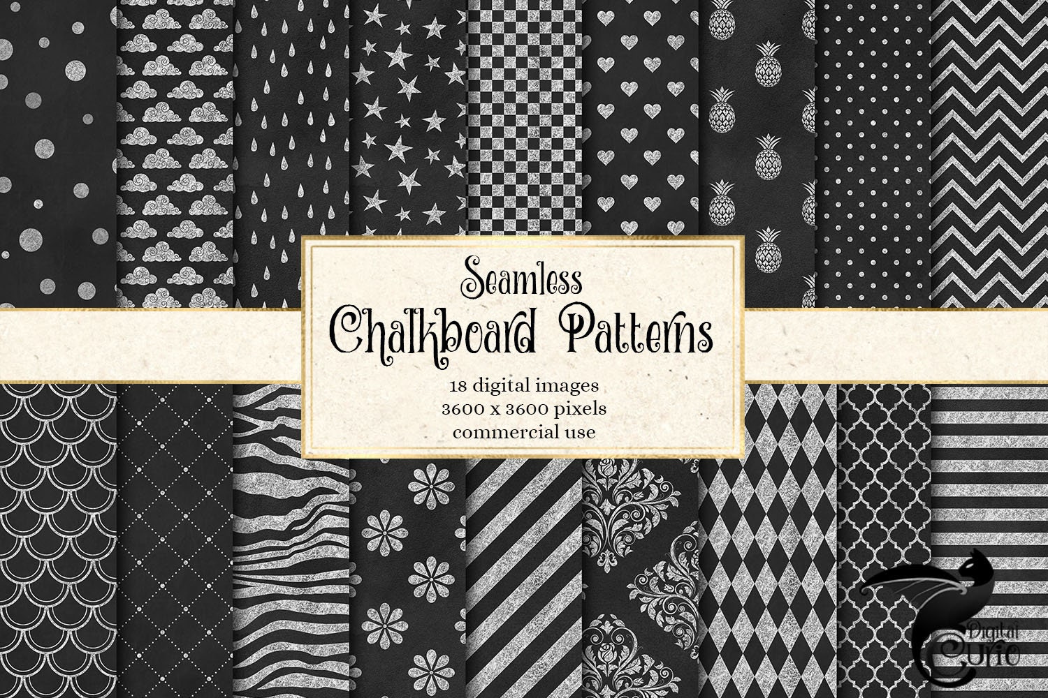 Chalkboard Patterns Digital Paper - Seamless Blackboard Patterns for ...
