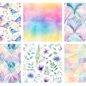 Watercolor Rainbow Pastel Patterns, Set 2 - Seamless Digital Paper ...