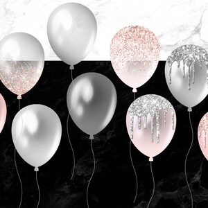 Blush and Silver Balloons Clipart, Pink Glitter Confetti (PNG, Digital ...